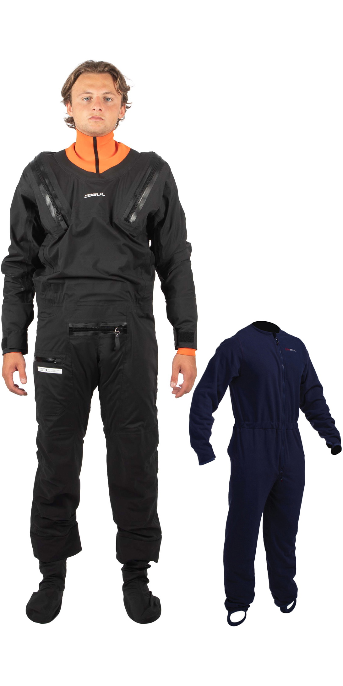 2025 Gul Mens Code Zero Stretch U-Zip Drysuit & Underfleece GM0368-B9 - Black | Wetsuit Outlet